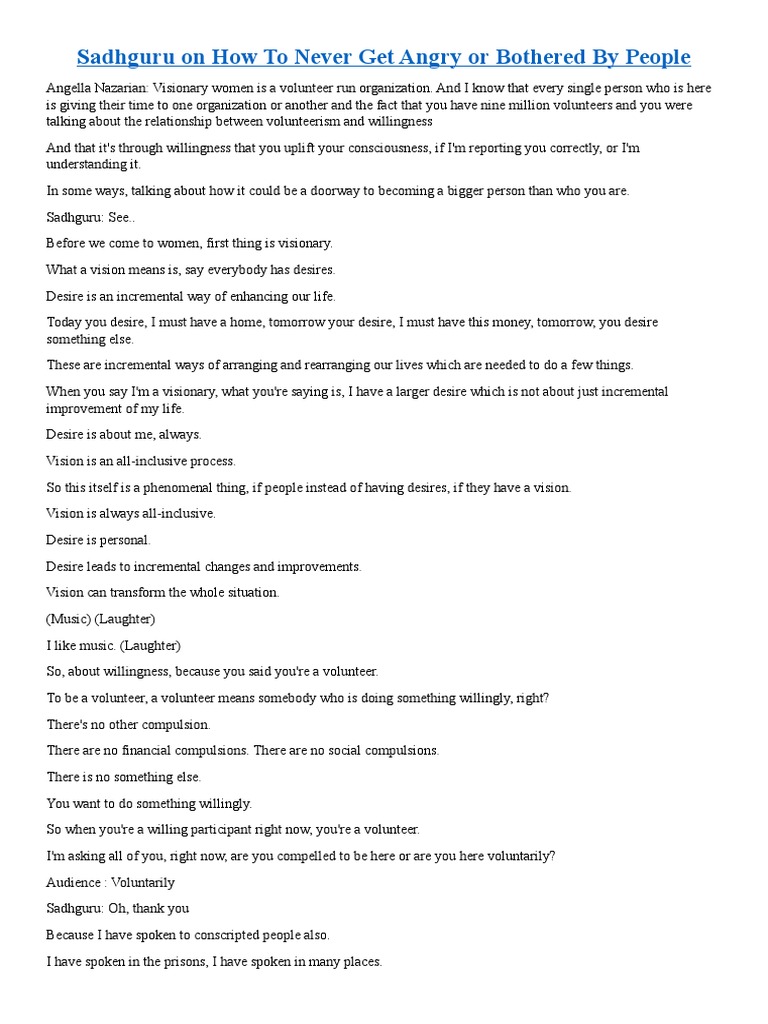 Sadhguru On How To Never Get Angry or Bothered by People | PDF