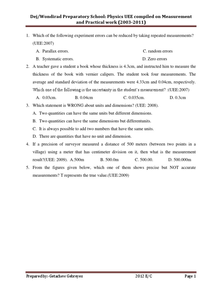 Measurement and Practical Work | PDF | Observational Error | Accuracy And Precision