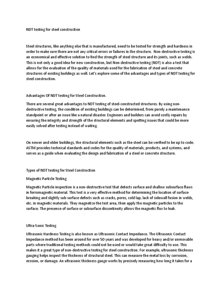NDT Testing For Steel Construction | Download Free PDF | Nondestructive ...