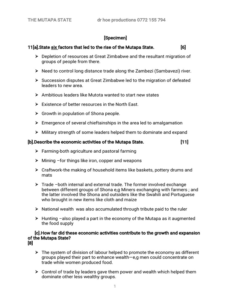 Factors Behind the Rise of the Mutapa State | PDF