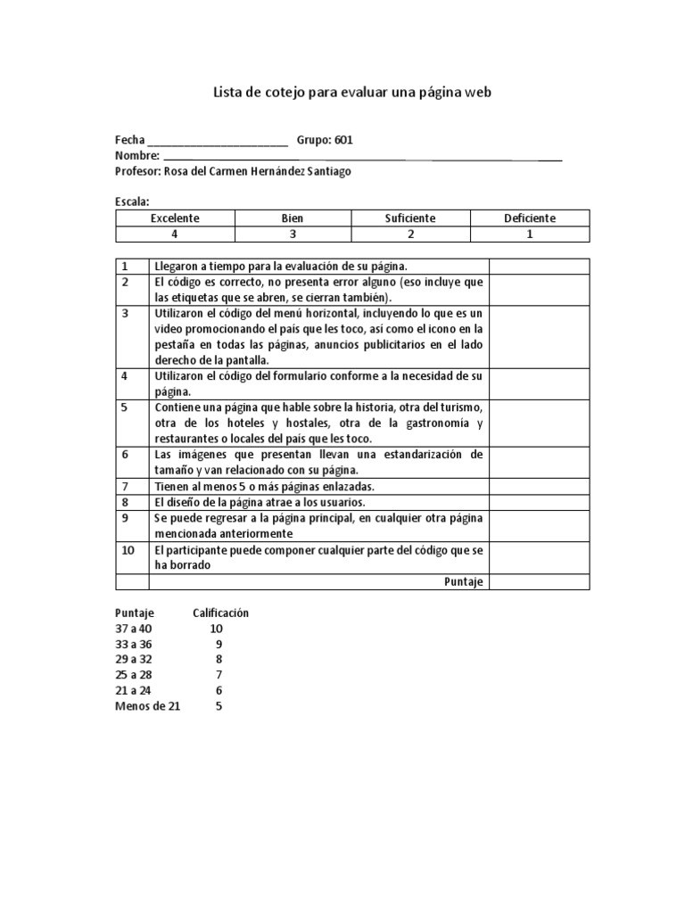Lista de Cotejo Pag Web Fnal | PDF | Negocios