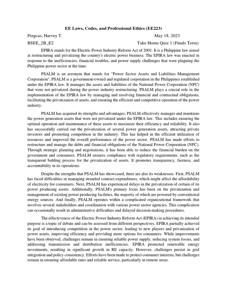 EPIRA Act (Summary) | PDF