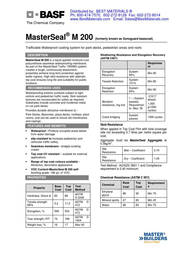 Basf Masterseal m200 Tds | PDF | Chemistry | Secondary Sector Of The ...