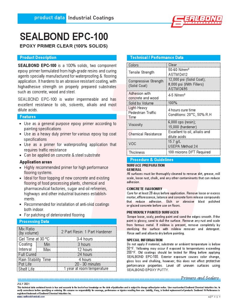Sealbond EPC-100 Epoxy Primer Guide | PDF