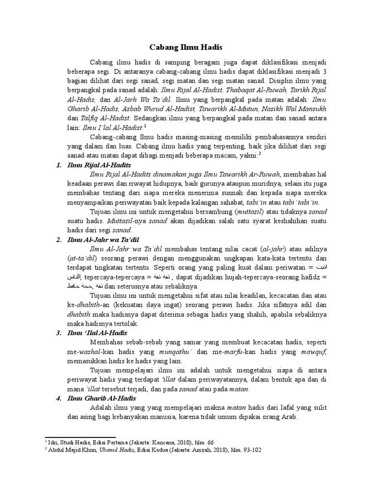 Cabang Ilmu Hadis | PDF | Agama & Spiritualitas
