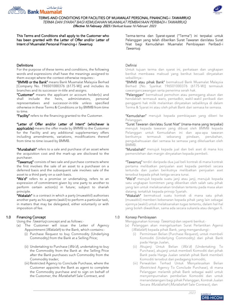 TNC For Muamalat Personal Financing I | PDF