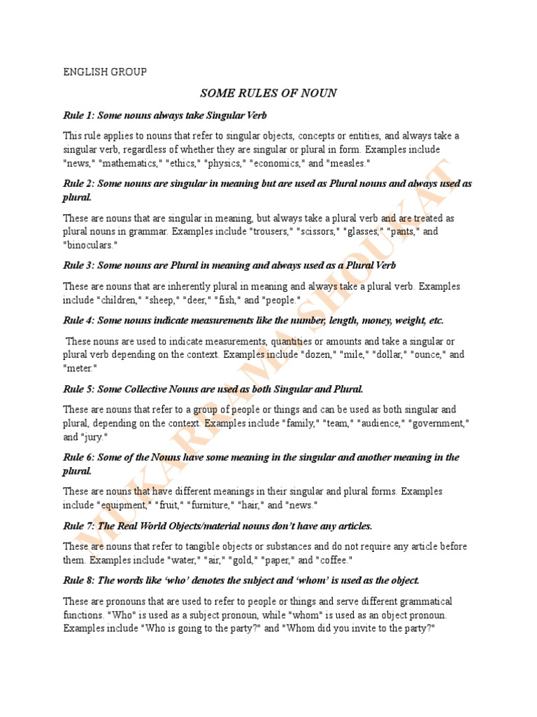 Rules of Noun | PDF | Plural | Grammatical Number