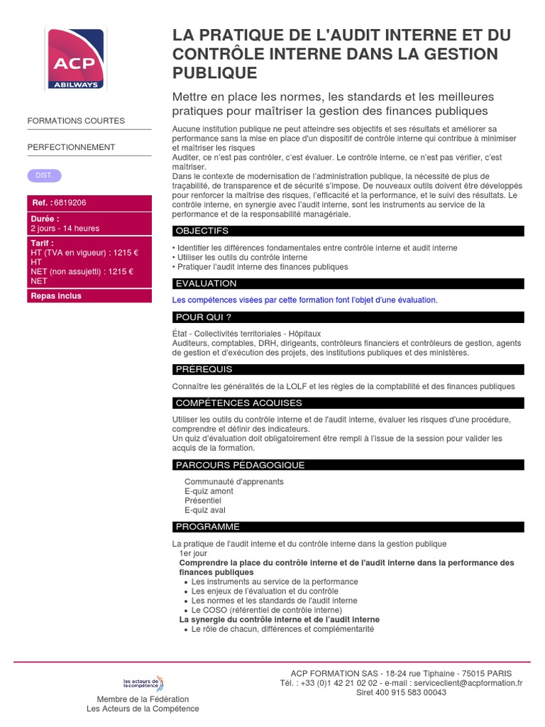 La Pratique de L'audit Interne Et Du Controle Interne Dans La Gestion Publique | PDF