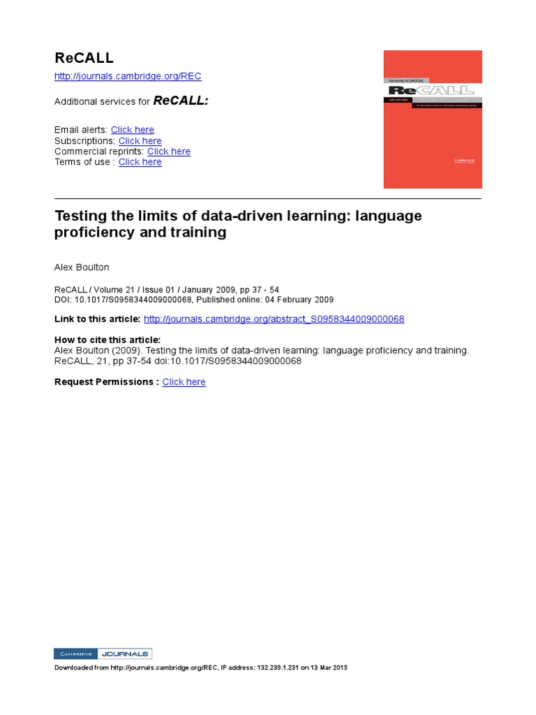 Boulton (2009) Testing The Limit of Data-Driven Learning | PDF ...
