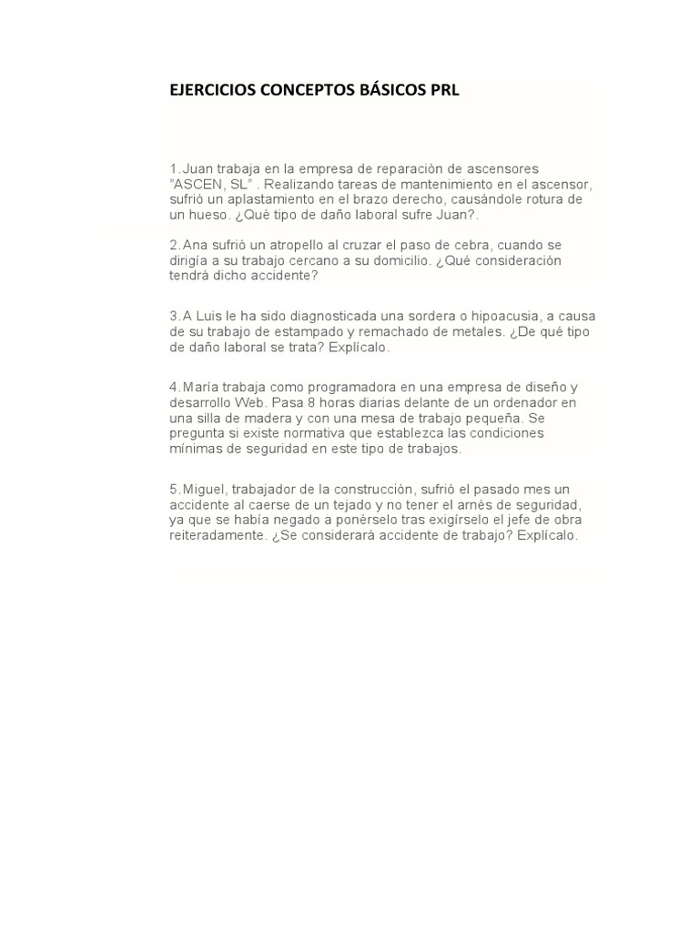 Ejercicios Conceptos Básicos PRL | PDF