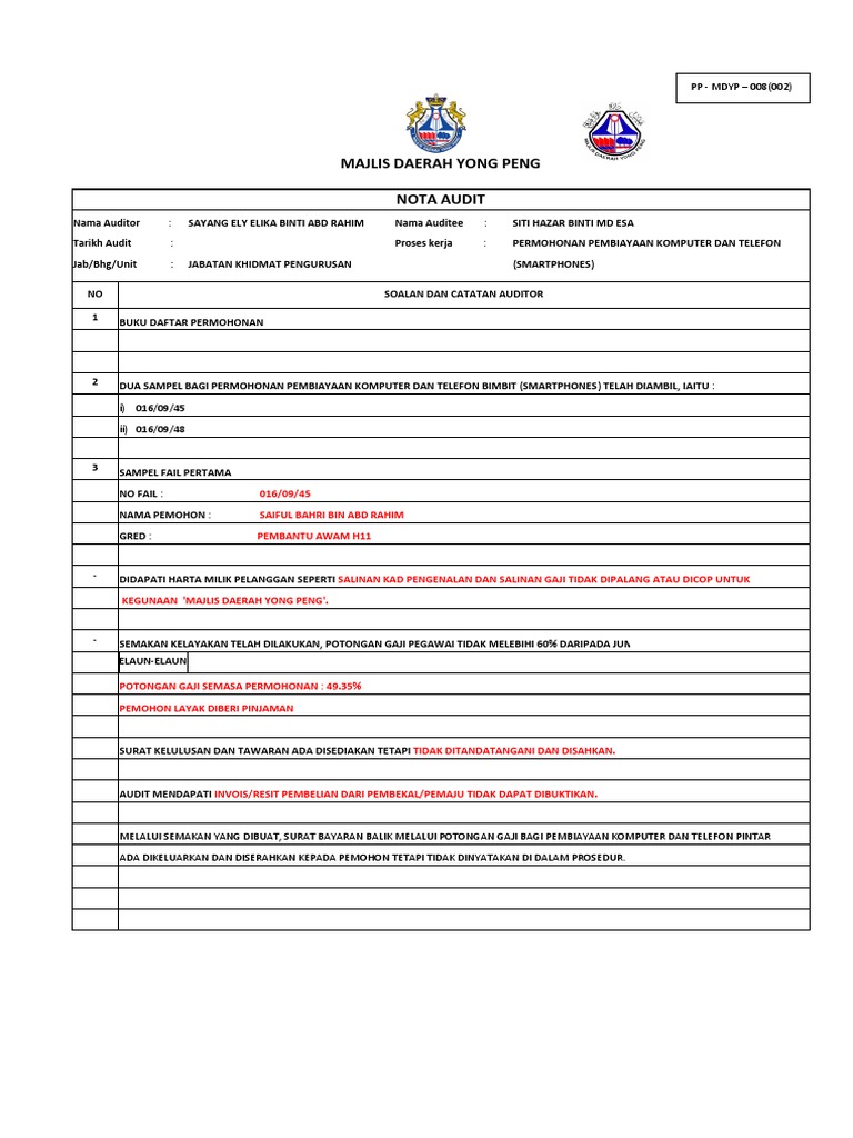 Borang Nota Audit (ISO) | PDF