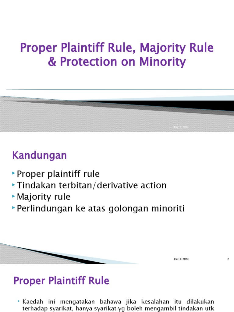 UK 3063 - Proper Plainitff, Mojority Rule Protection On Minority | PDF