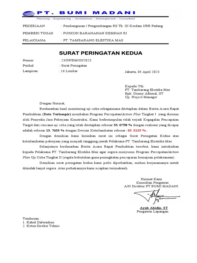 Surat Peringatan Kedua Rsad Padang | PDF