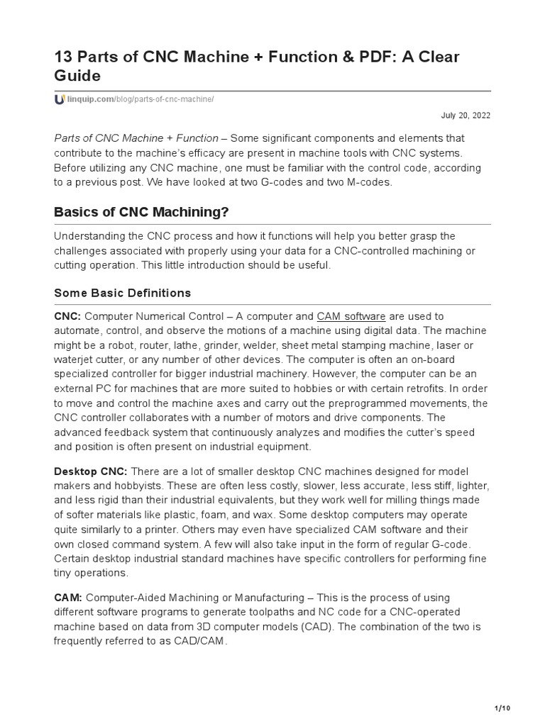 13 Parts of CNC Machine Function PDF A Clear Guide | PDF | Numerical ...