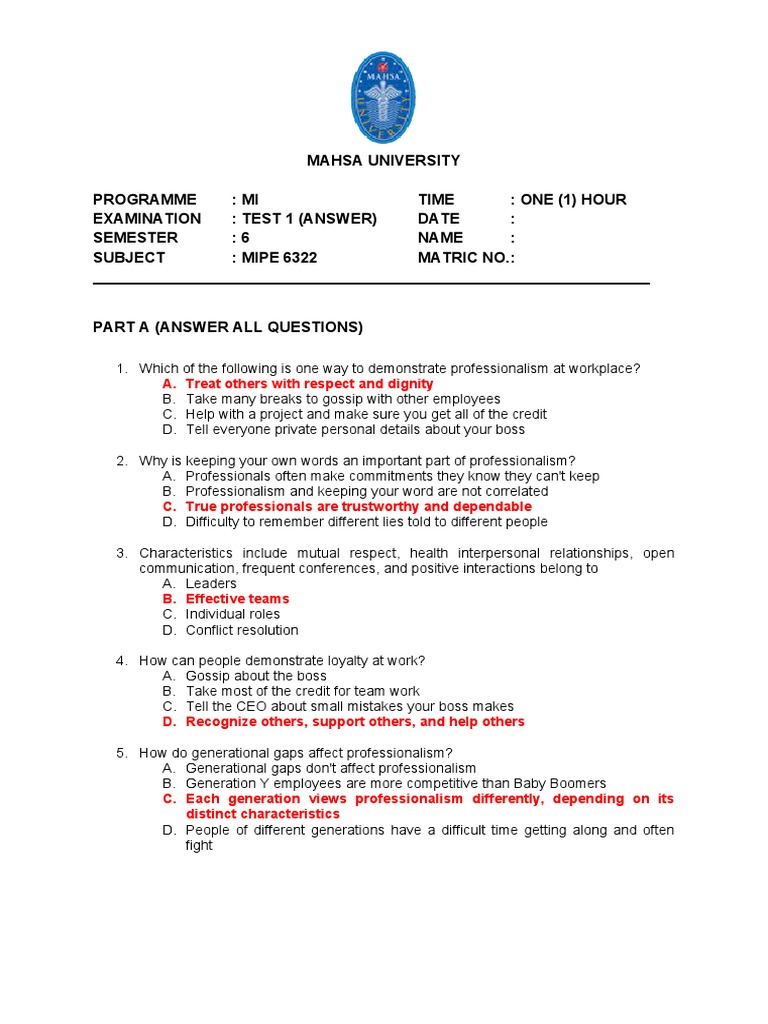 TEST 1 (Answer) | PDF | Health Care | Employment