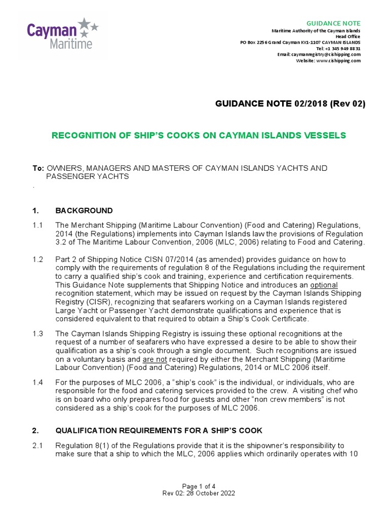 Ship's Cook Certification Guidance | PDF | Professional Certification ...