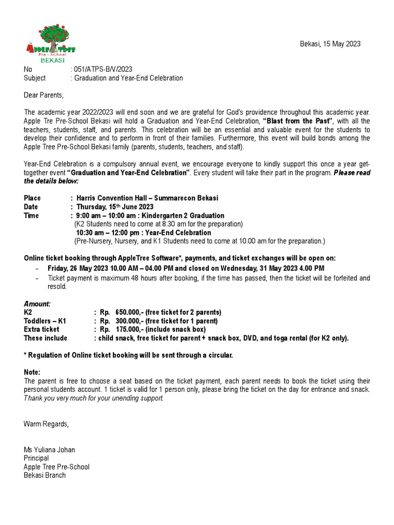 051 - Year End Celebration Circular | PDF | Preschool | Social Institutions