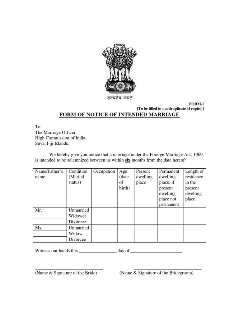 Notice of Intended Marriage Form | PDF | Law