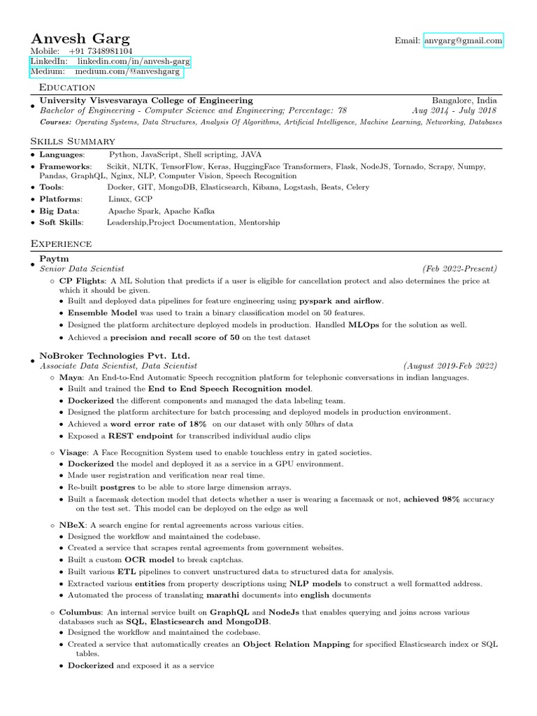 Resume Anvesh Garg Recent | PDF | Computing | Computer Science