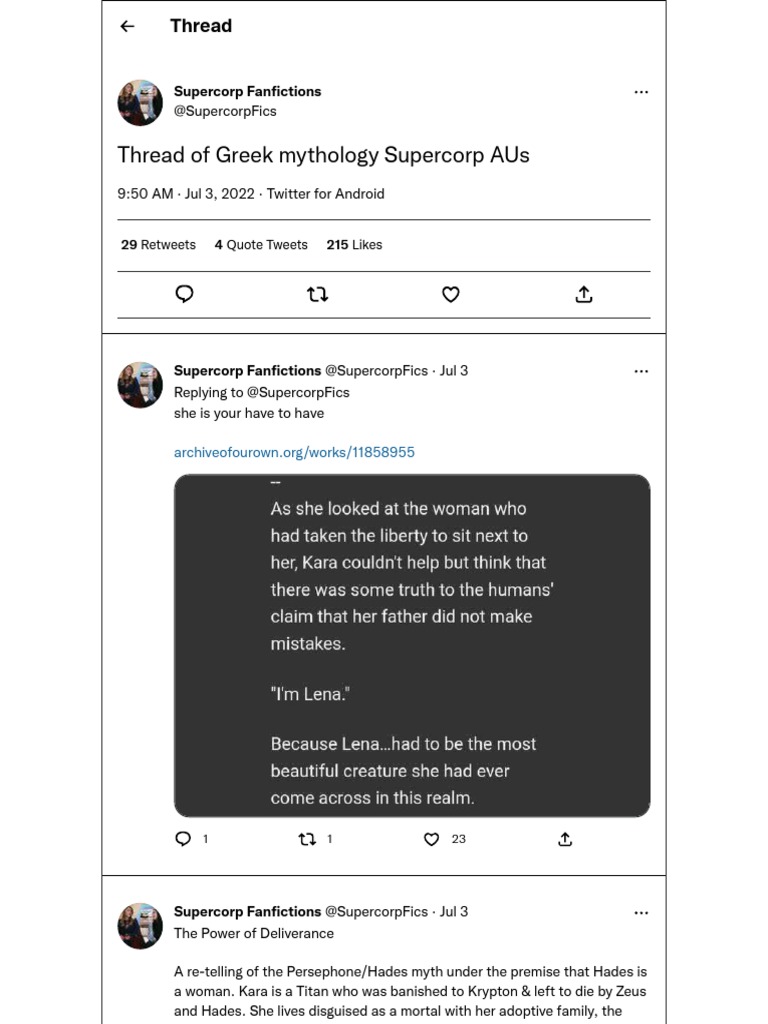 Supercorp Fanfictions On Twitter - Thread of Greek Mythology Supercorp AUs - Twitter | PDF ...