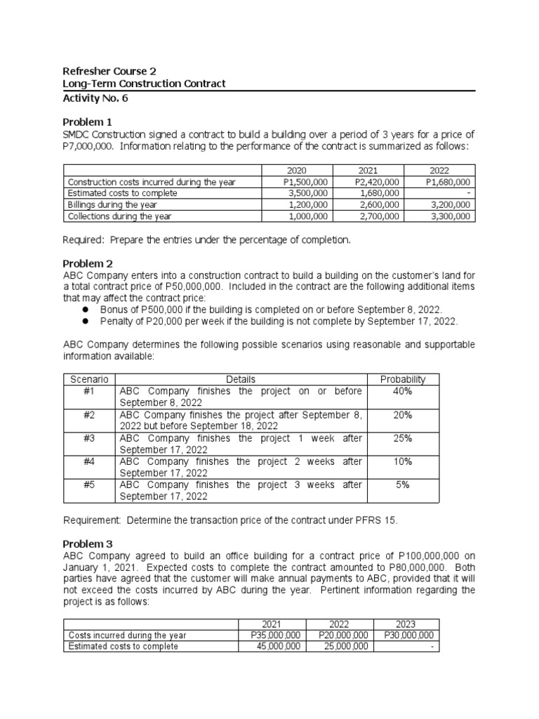 Activity 5 Long Term Construction Contracts | PDF | Cost | Depreciation