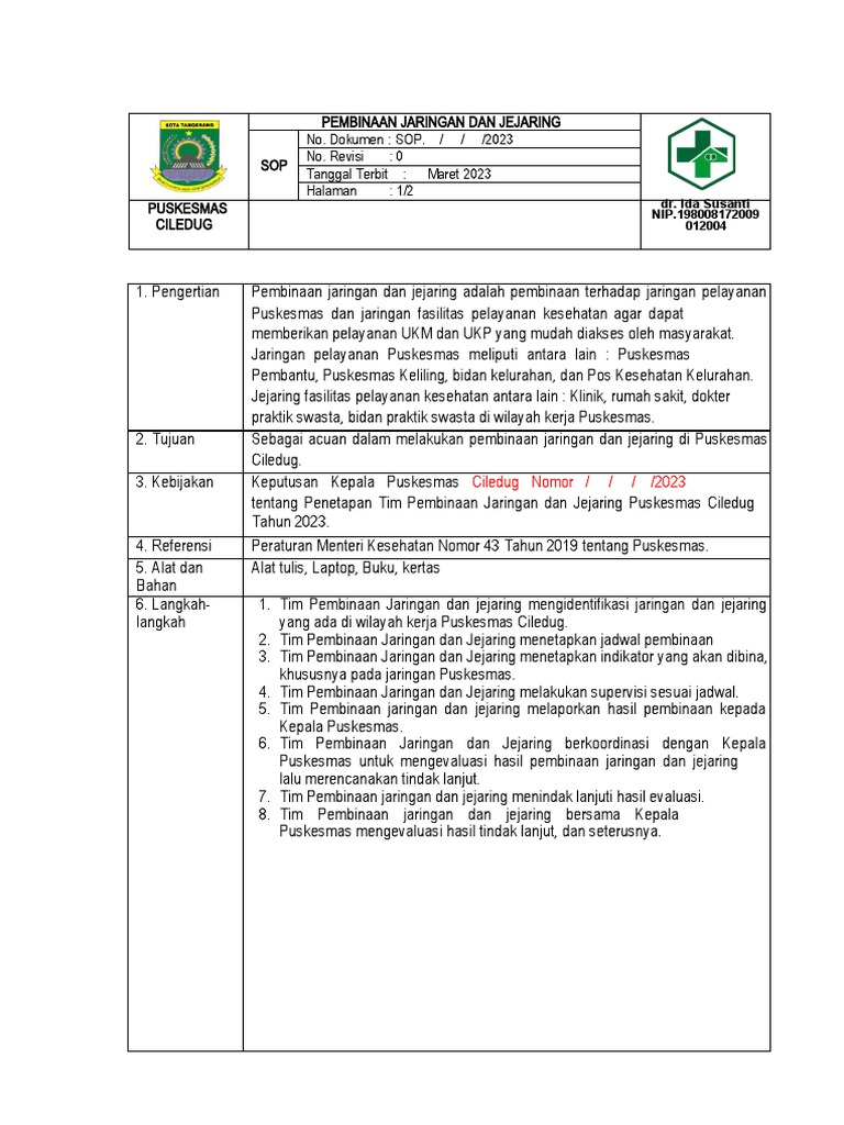 Sop-Pembinaan-Jaringan-Dan-Jejaring PKM CILEDUG | PDF