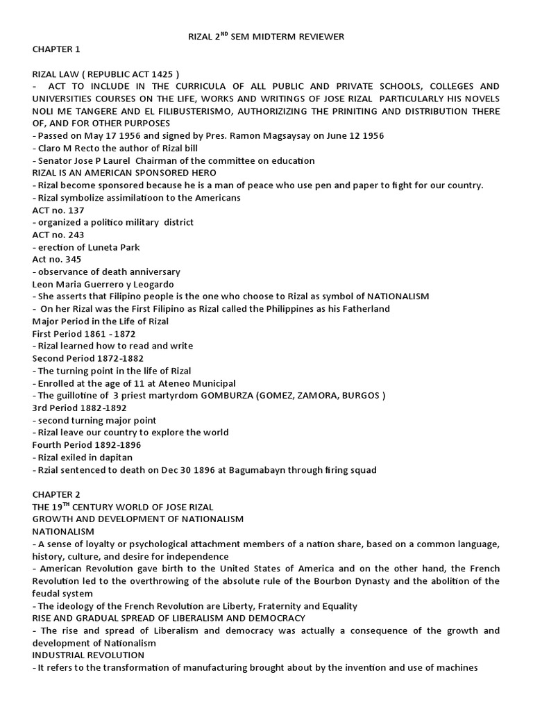 Rizal 2nd Sem Midterm Reviewer | PDF | Liberalism