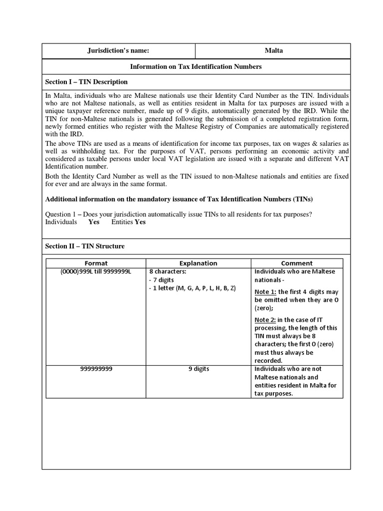 Malta TIN | PDF | Identity Document | Taxes
