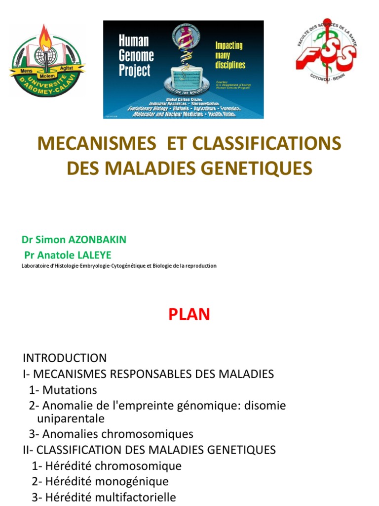 Mecanismes Et Classifications Des Maladies Genetiques: DR Simon ...