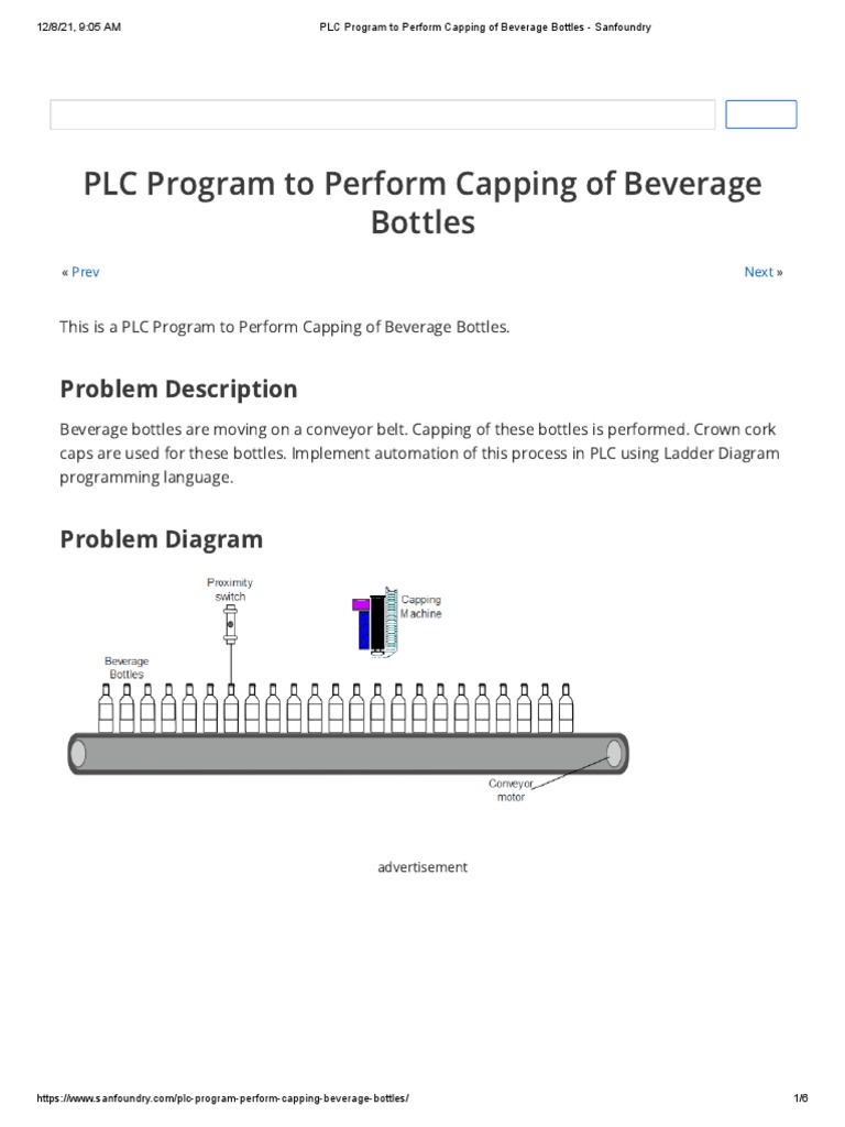 PLC Program To Perform Capping of Beverage Bottles - Sanfoundry | PDF | Programmable Logic ...