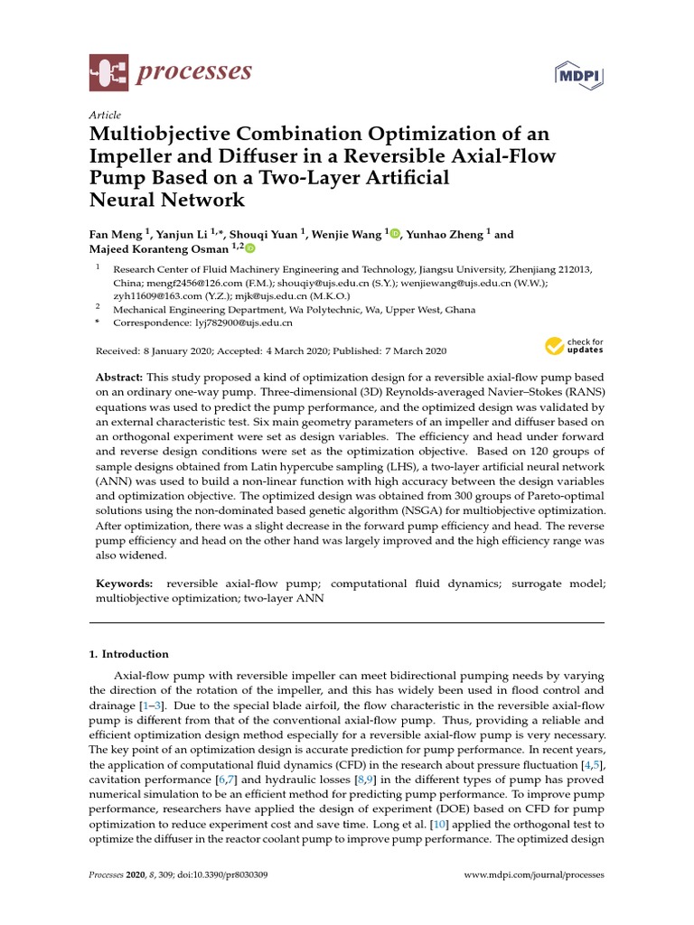 Multiobjective Combination Optimization of An An Impeller and Difuser of Axial Flow Pump | PDF
