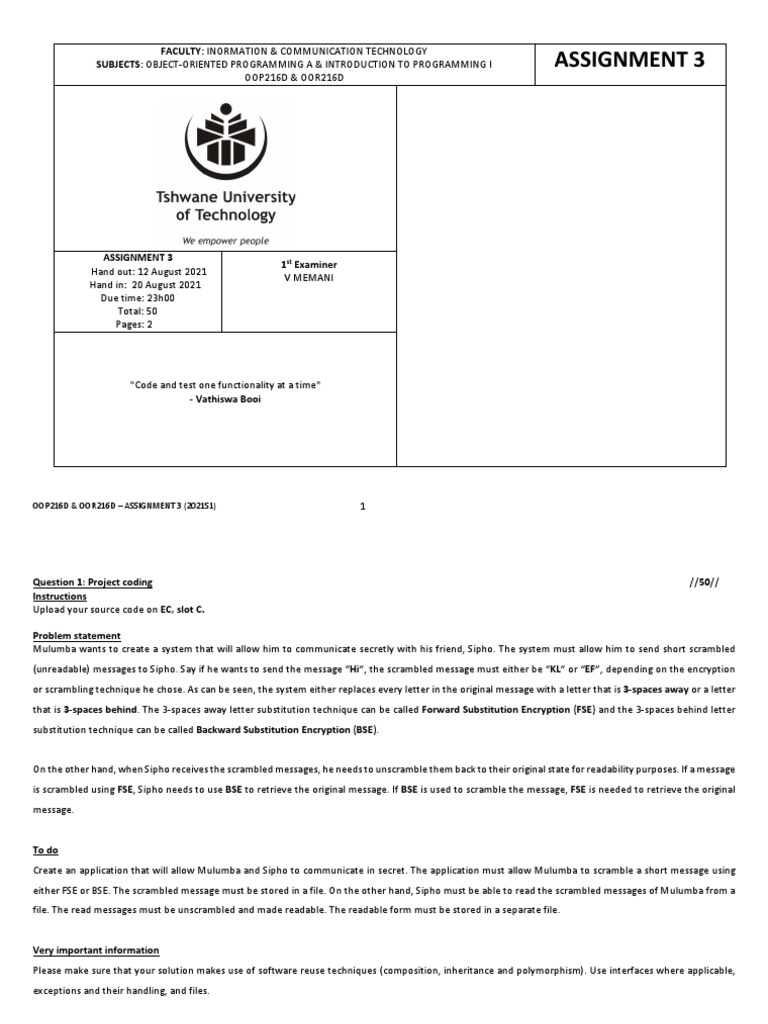 OOP216D_OOR216D_2021S1_ASSIGNMENT_3 | PDF