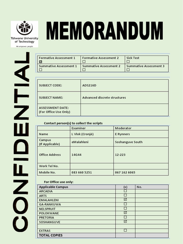 ADS Sem Test1 MEMO | PDF | Mathematical Proof | Syntax (Logic) ADS Sem Test1 MEMO | PDF | Mathematical Proof | Syntax (Logic)