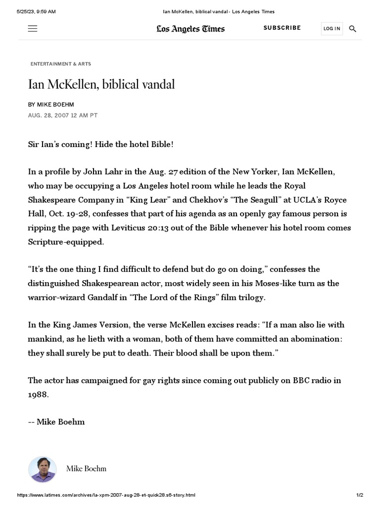 Ian McKellen, Biblical Vandal - Los Angeles Times | PDF