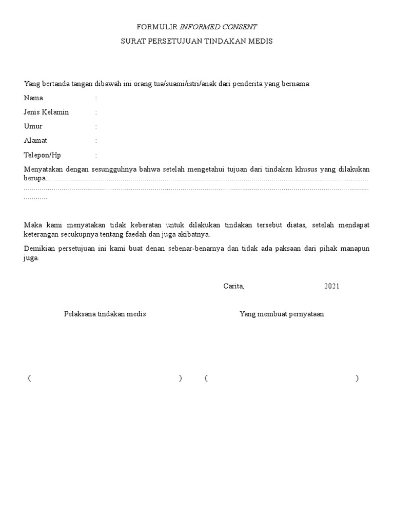 Formulir Informed Consent PKM Carita | PDF