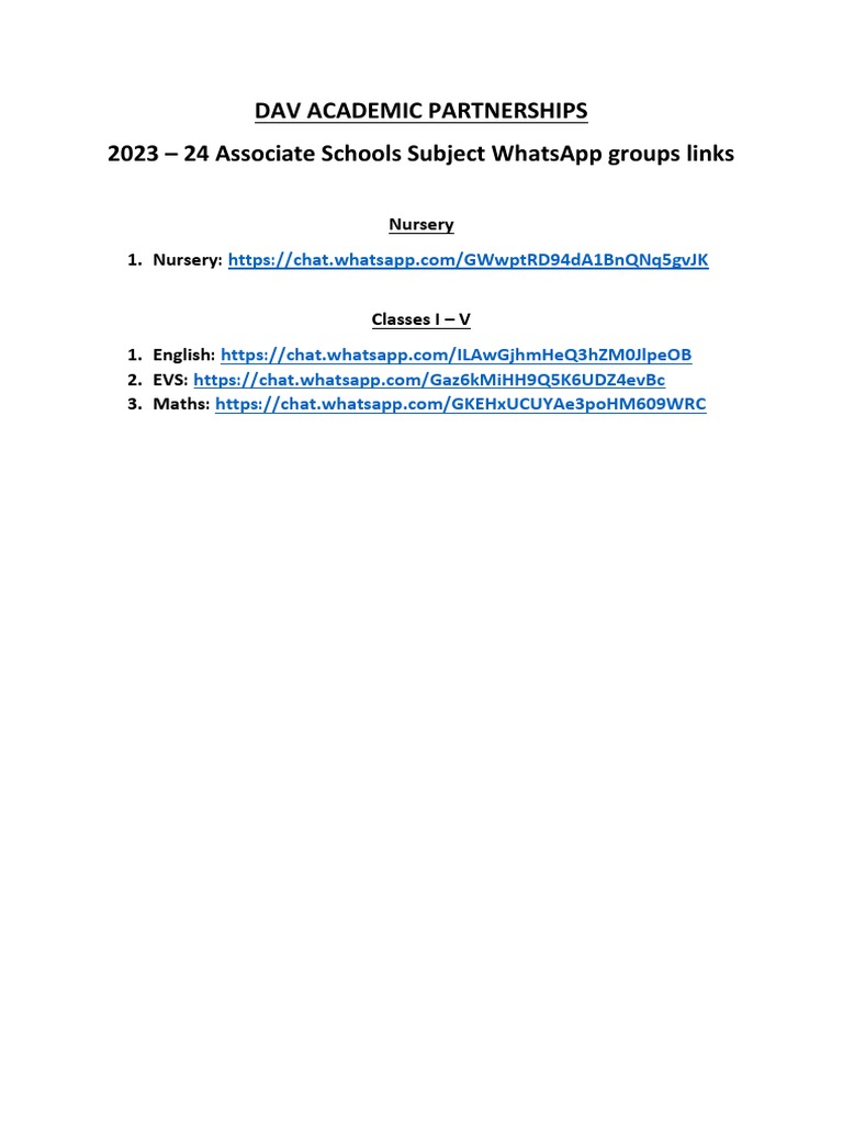 Nursery & Classes I - V WhatsApp Links | PDF | Social Science | Wellness