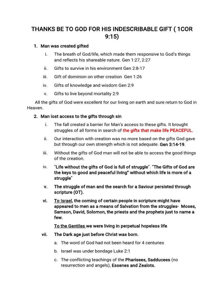 Thanks Be To God For His Indescribable Gift | PDF | Jesus | Book Of Genesis