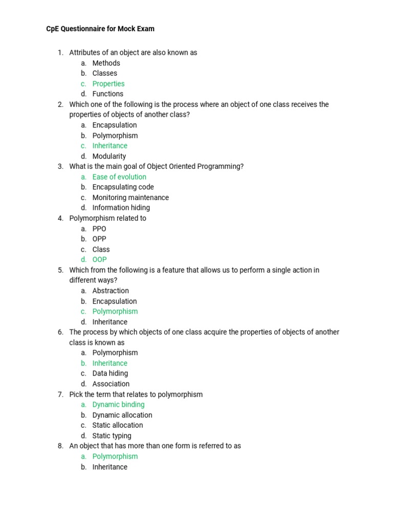 CpE Questionnaire For Mock Exam | PDF