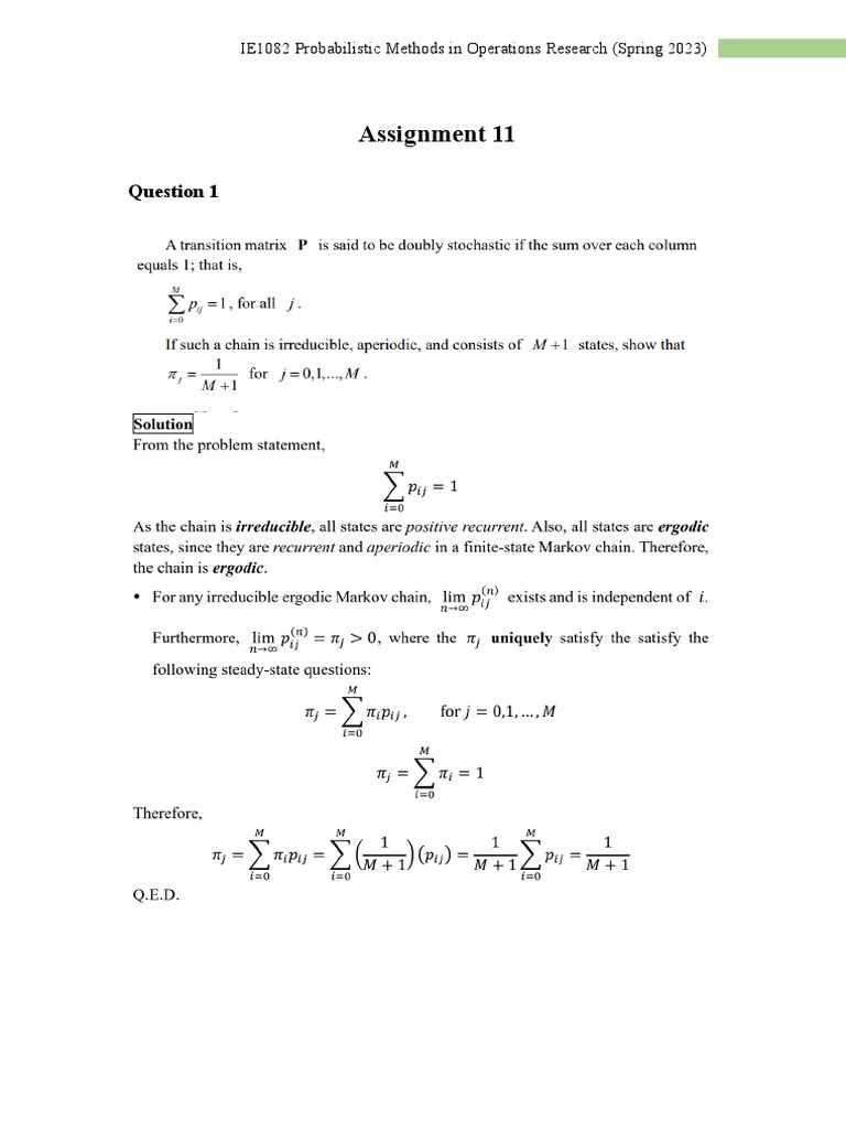 Assignment 11 Solutions | Download Free PDF | Markov Chain | Applied Mathematics