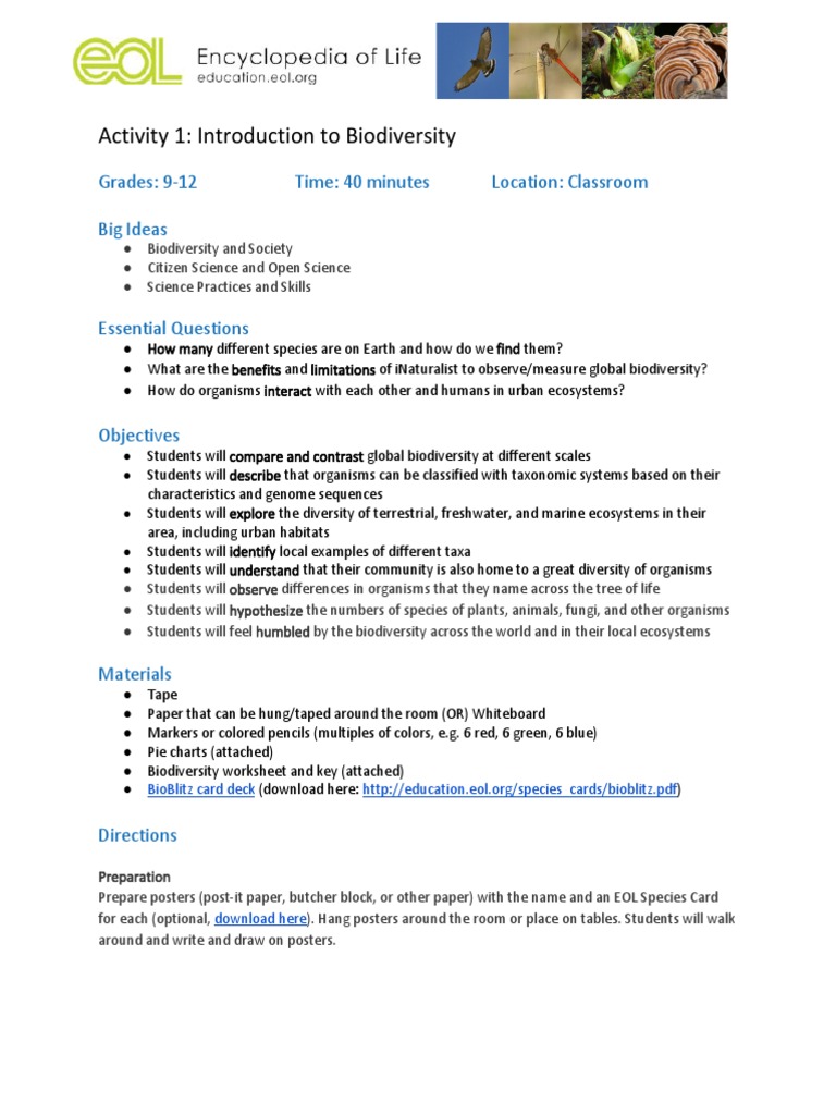 Biodiversity For Grade 8 Worksheet 5 | PDF