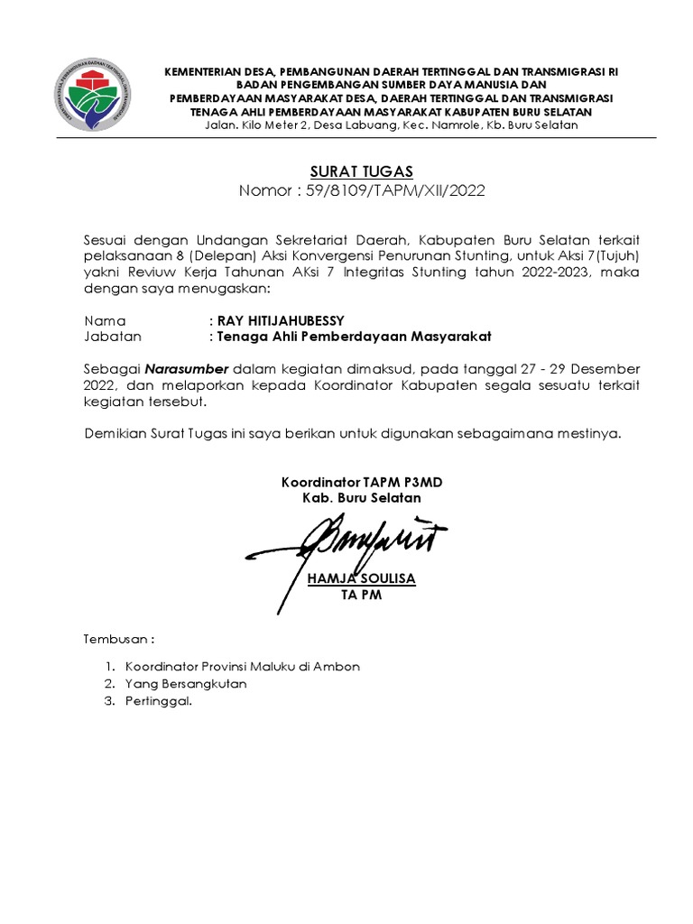 SURAT TUGAS NARASUMBER | PDF