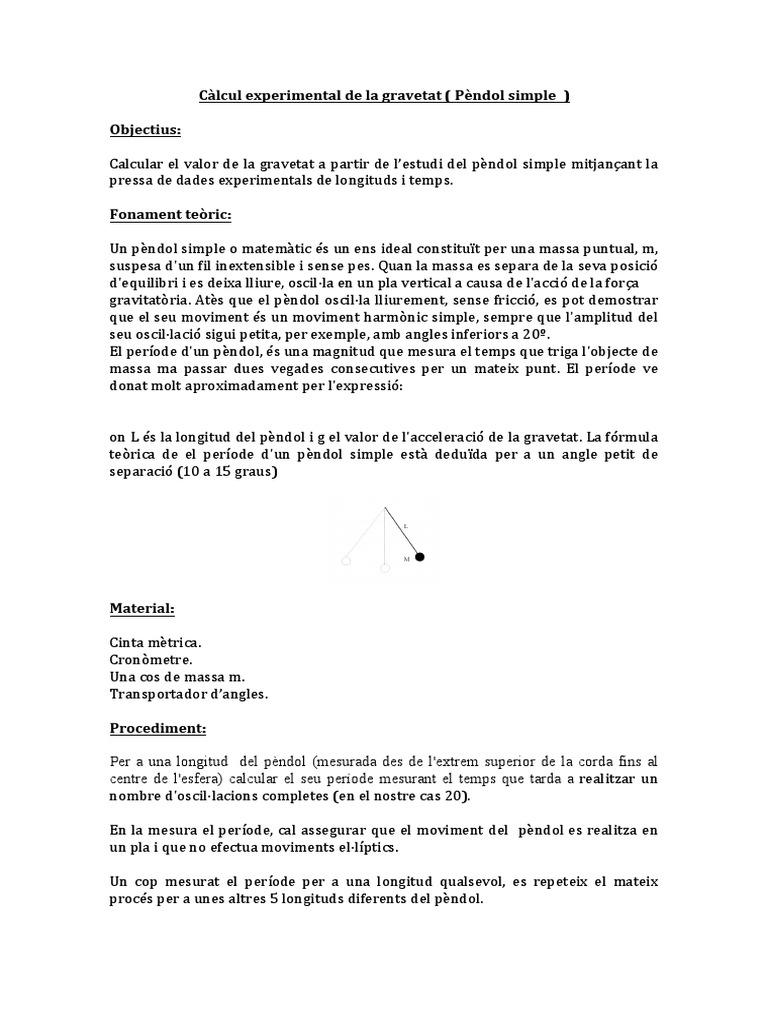 Copia de Pràctica Pèndol Simple PDF | PDF