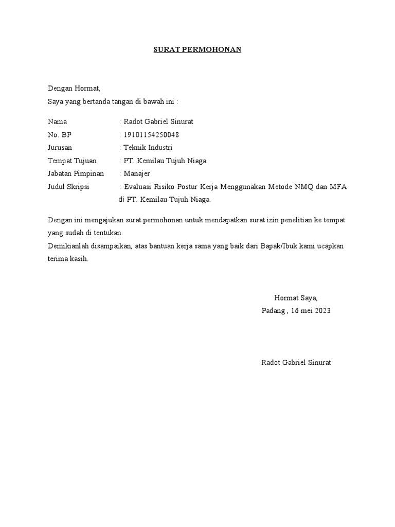 Surat Permohonan R | PDF