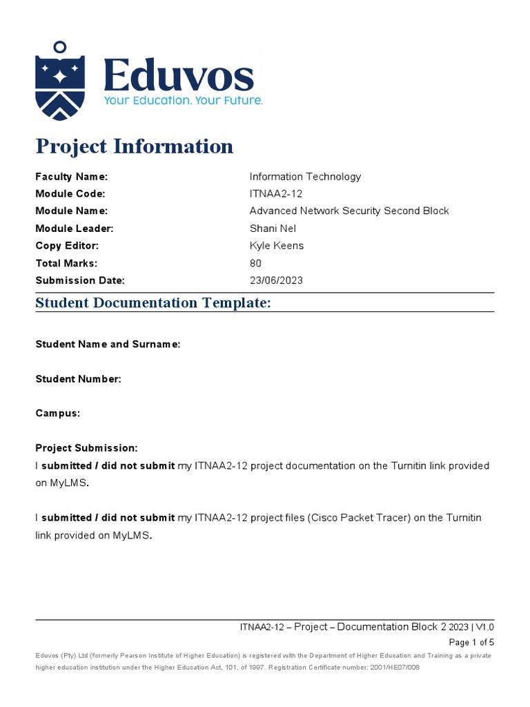 ITNAA1-12 - Project2 - Student Documentation Template (V1.0) | PDF | Ip Address | Router (Computing)
