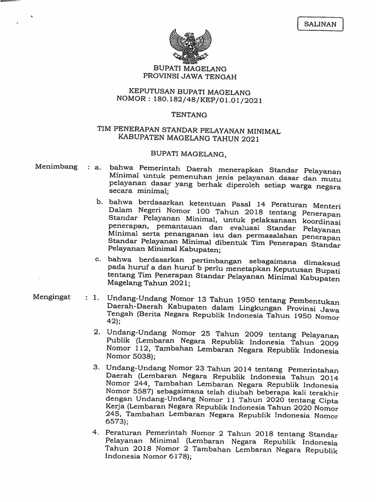 SK Bupati Tim Penerapan SPM | PDF