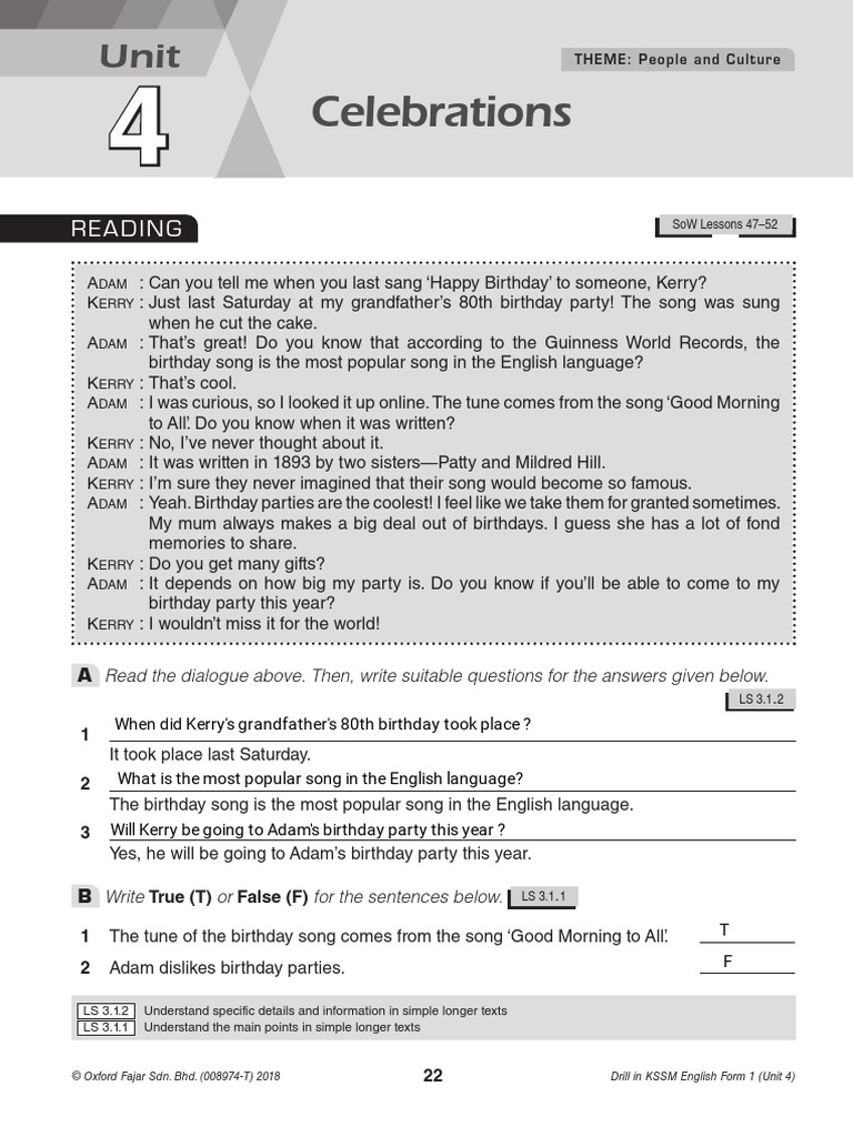 Form 1 Units 4 | Download Free PDF | Question