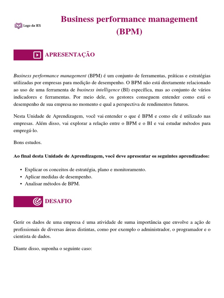 Gestão de Desempenho Empresarial BPM | PDF