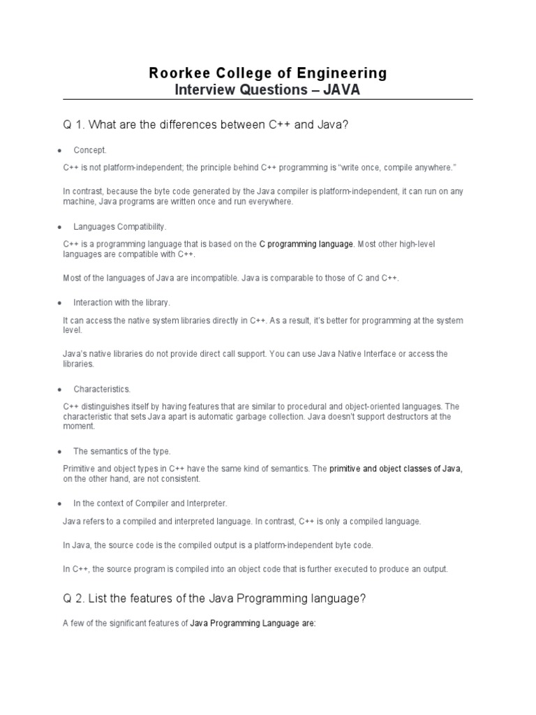 Java Interview Questions | PDF | Programming | Constructor (Object ...