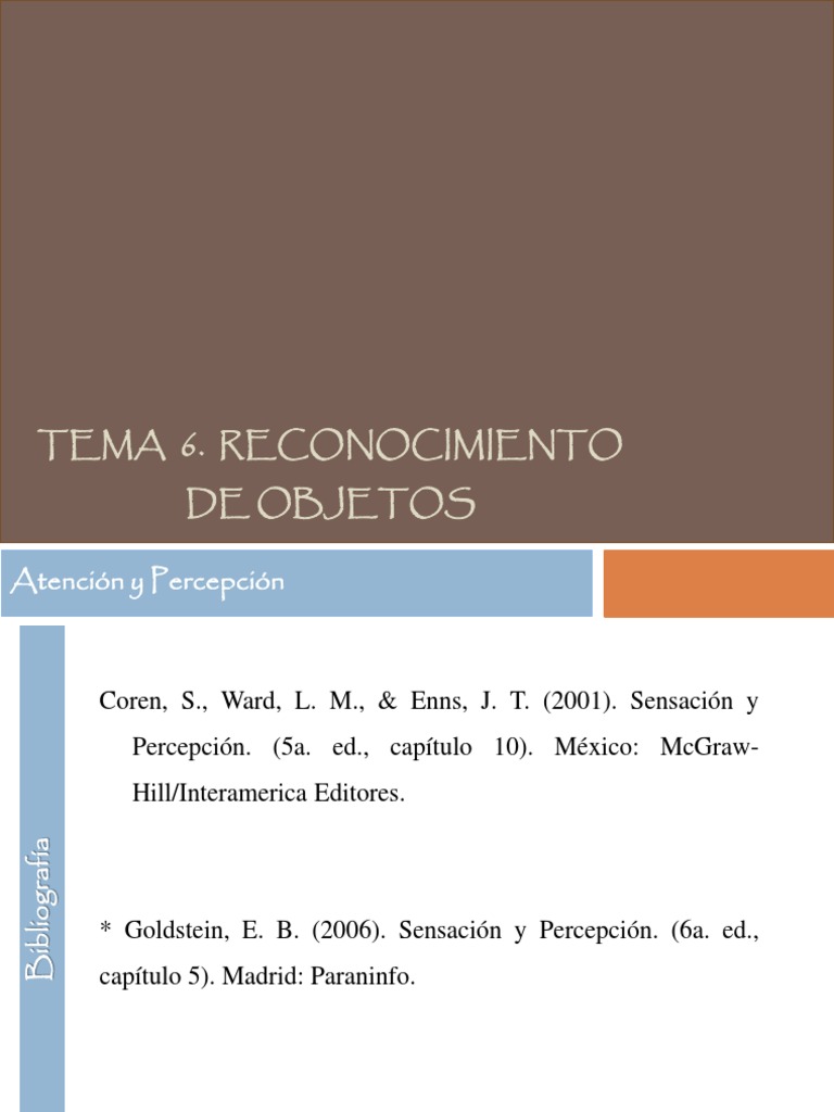 Tema 6. Reconocimiento de Objetos | PDF | Percepción | Ciencia cognitiva