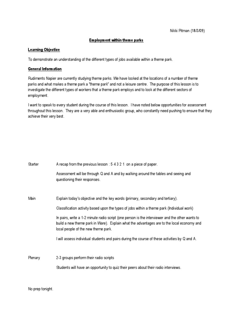 Theme Park Employment Opportunities | PDF